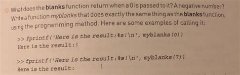 Solved Hat Does The Blanks Function Return When A 0 Is
