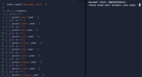 Napisz program w pythonie który zamieni wprowadzony przez użytkownika ciąg cyfr na tekst Znaki