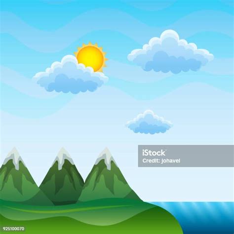 조 경 산 피크 강 구름 태양 강에 대한 스톡 벡터 아트 및 기타 이미지 강 0명 겨울 Istock