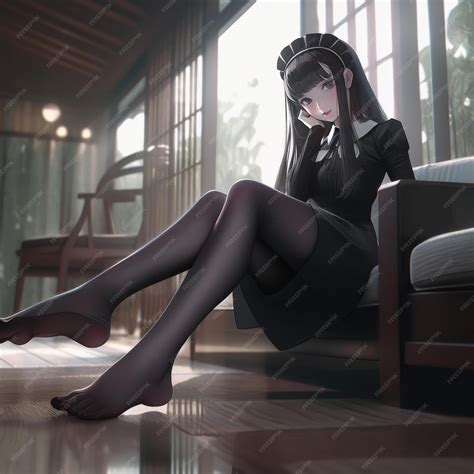 Premium Ai Image Long Legged Beautiful Girl Anime In Black Dress