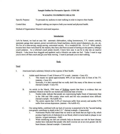 Free 6 Persuasive Speech Outline Template Doc Pdf