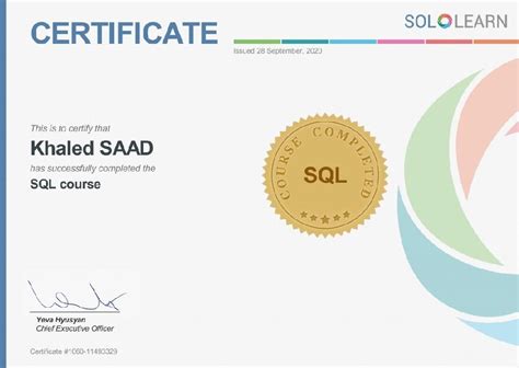 Sql Course Completion Certificate From Khaled D