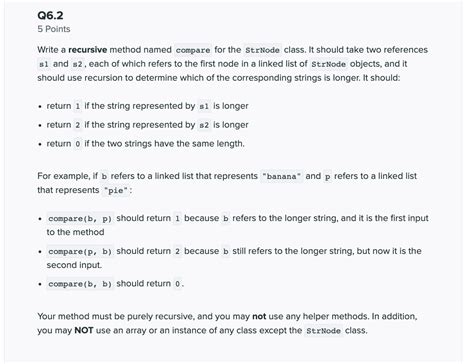 Solved Q62 5 Points Write A Recursive Method Named Compare