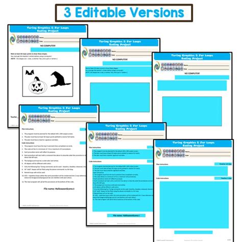 turing graphics and for loops coding project editable resource package