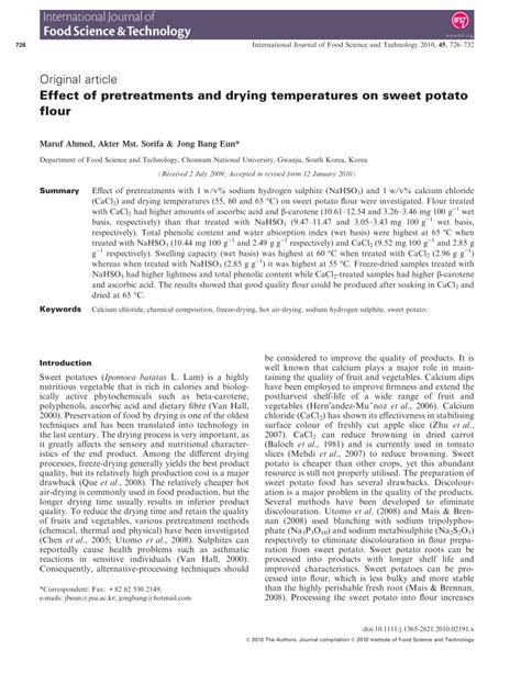 Pdf Effect Of Pretreatments And Drying Temperatures On Sweet Potato Flour