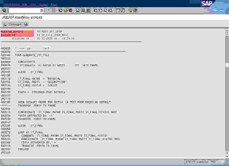 Abap Runtime Error DATASET NOT OPEN