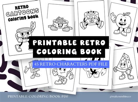 Retro Cartoon Characters Coloring Book Pages Printable Pdf 45 Old