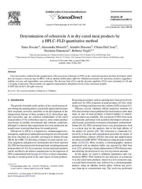 Pdf Determination Of Ochratoxin A In Dry Cured Meat Products By A Hplc Fld Quantitative Method