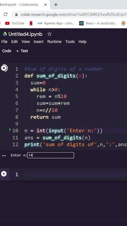 sum of digits of a given number program in python 09 💻🔥🤖 youtube
