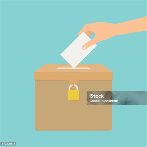 인간의 손을 투표 상자에 투표 용지를 넣어 벡터 일러스트 레이 션 평면 디자인 선거 개념입니다 투표에 대한 스톡 벡터 아트 및