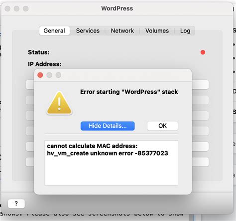 Error Starting Wordpress Stack Cannot Calculate Mac Address Hvvm