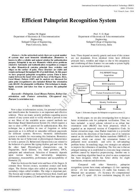 pdf ijert efficient palmprint recognition system