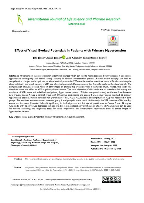 Pdf Effect Of Visual Evoked Potentials In Patients With Primary
