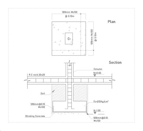 pad footings connected with curbs dwg cad detail download