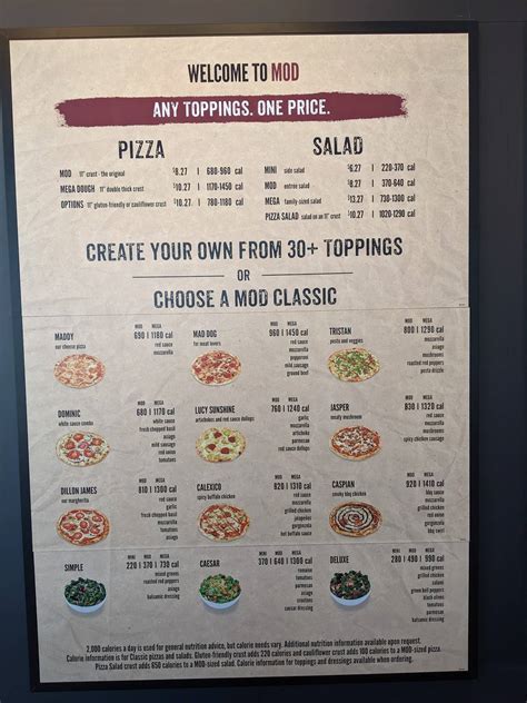 Menu At Mod Pizza Pizzeria Mckinney N Lake Forest Dr Ste 900