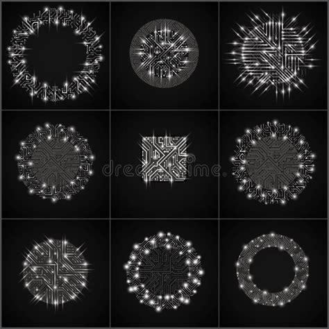 Collection Of Black Vector Microchip Designs Cpu Information C Stock