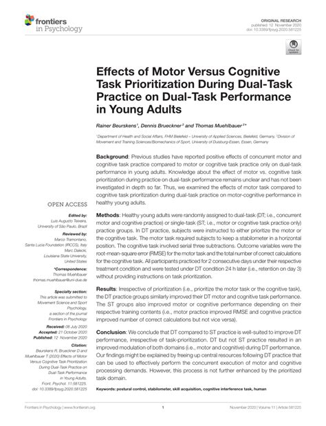 Pdf Effects Of Motor Versus Cognitive Task Prioritization During Dual Task Practice On Dual