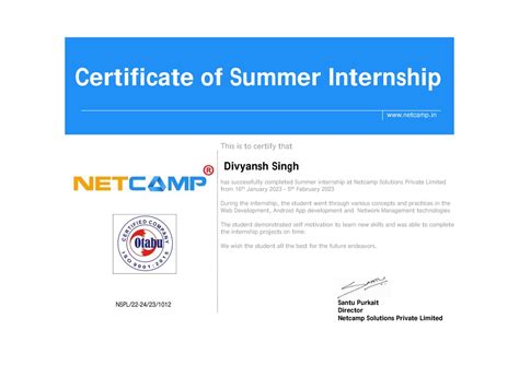 Proud To Have Completed My Summer Internship At Netcamp Divyansh Singh