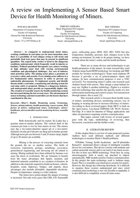 PDF A Review On Implementing A Sensor Based Smart Device For Health Monitoring Of Miners