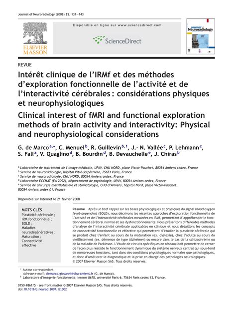 Pdf Clinical Interest Of Fmri And Functional Exploration Methods Of