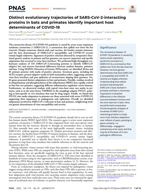 Pdf Distinct Evolutionary Trajectories Of Sars Cov 2 Interacting Proteins In Bats And Primates