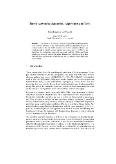 Timed Automata Semantics Algorithms And Tools