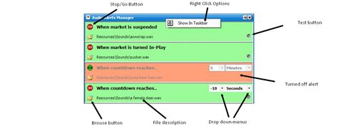 Audio Alerts Manager Window With Right Click Options