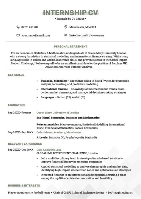 Internship Cv Free Example Template And Tips