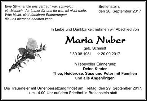Traueranzeigen Von Maria Nuber Kreiszeitung Böblinger Bote