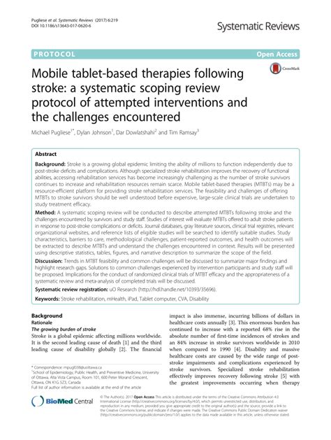 Pdf Mobile Tablet Based Therapies Following Stroke A Systematic Scoping Review Protocol Of