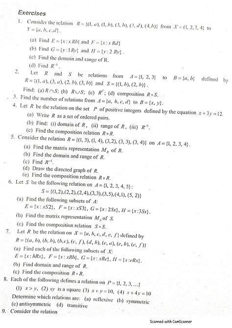 SOLUTION Exercise Questions Of Relation Maths Studypool