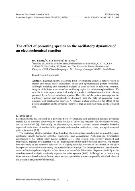 Pdf The Effect Of Poisoning Species On The Oscillatory Dynamics Of An