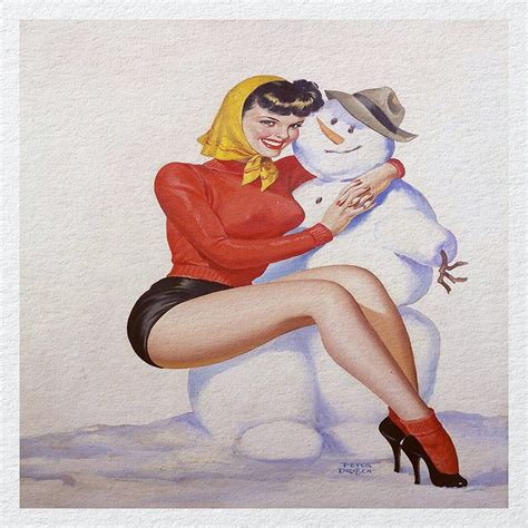 Snowman Pin Up Girl Christmas Fabric Panels Cushion Panels Velvet Cotton Polycotton Spandex Etsy