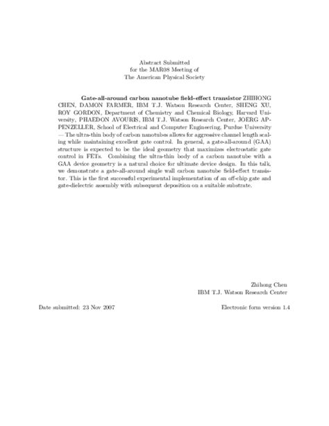 Pdf Gate All Around Carbon Nanotube Field Effect Transistor