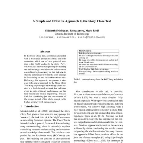 A Simple And Effective Approach To The Story Cloze Test Acl Anthology