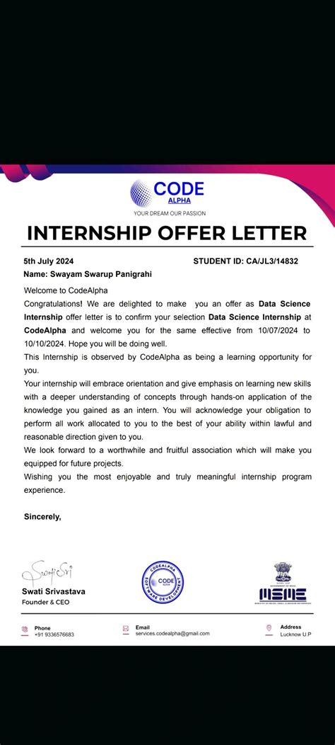 Swayam Swarup Panigrahi On Linkedin Excited For The Internship By Codealpha ☺️☺️codealpha