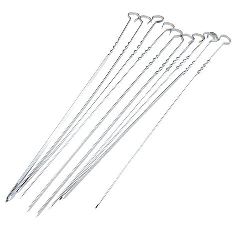 Agptek 10pcs Long Stainless Steel Bbq Skewers Kabob Skewers Fork Length 39cm 15 35 Inches