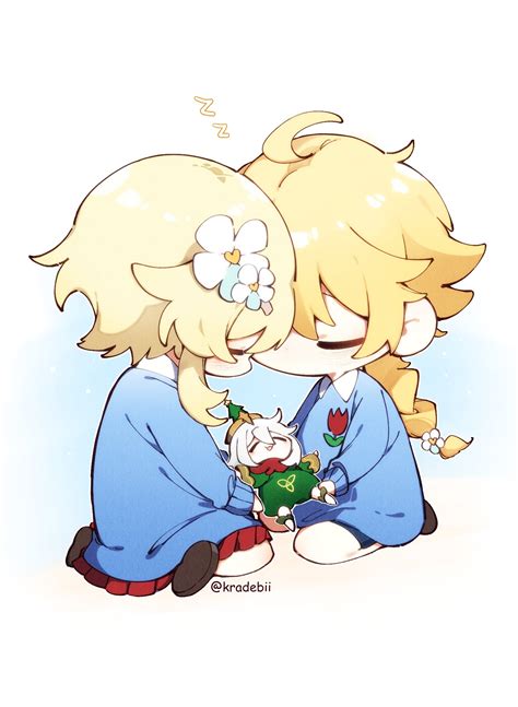 Lumine Aether And Paimon Genshin Impact Drawn By Kradebii Danbooru