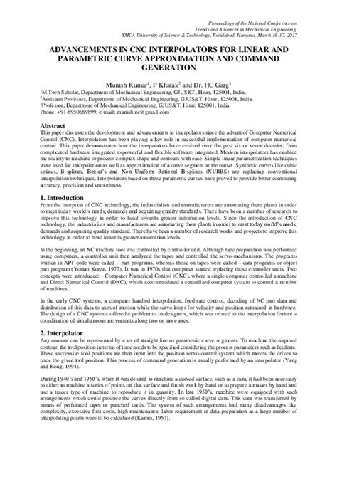 Pdf Advancements In Cnc Interpolators For Linear And Parametric Curve