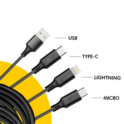 Versatile 3 In 1 Nylon Mobile Charging Cable Fast Charge Sync Cable