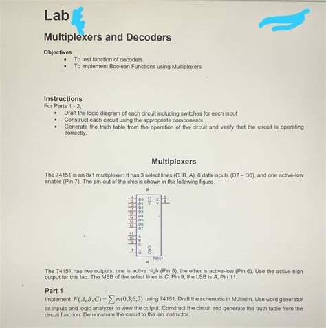 Solved Lab Multiplexers And Decoders Objectives • To Test