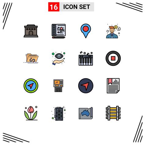 Group Of 16 Modern Flat Color Filled Lines Set For Internet Exploit