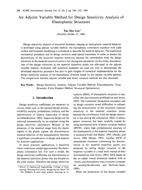 pdf an adjoint variable method for design sensitivity analysis of