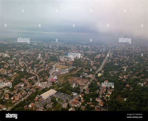 An Aerial View Of The Architecture Of Sofia Bulgaria Through Fog Stock