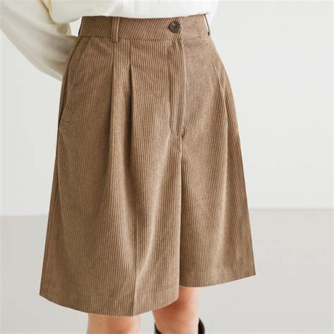 퀸잇 77까지 코듀로이 와이드 하프 팬츠