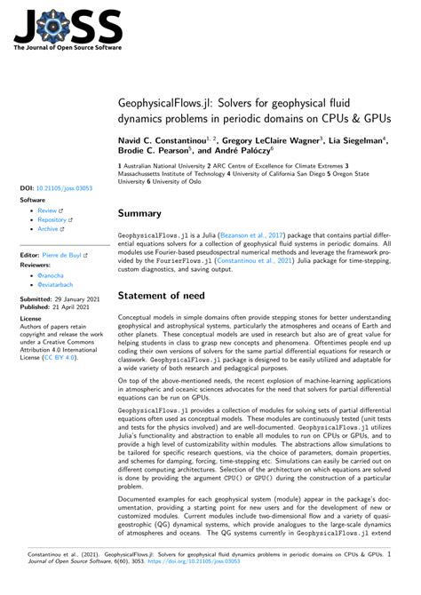 Pdf Geophysicalflowsjl Solvers For Geophysical Fluid Dynamics Problems In Periodic Domains