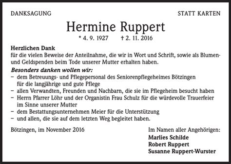 Hermine Ruppert Traueranzeigen Nachrufe And Danksagungen Auf Bztrauerde