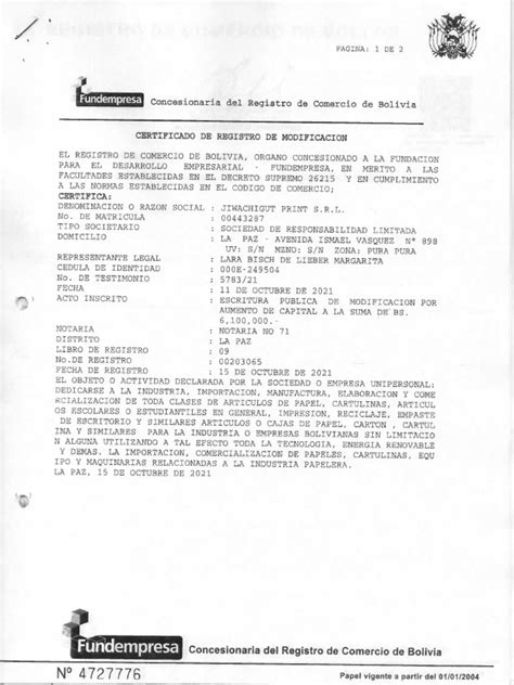 Testimonio 5783 2021 Referente A Modificación De Escritura De