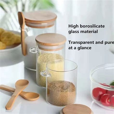 Clear Stackable Kitchen Canisters Candy Cookie Jar Glass Food Storage Containers With Bamboo