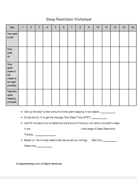 Sleep Restriction Worksheet Happiertherapy